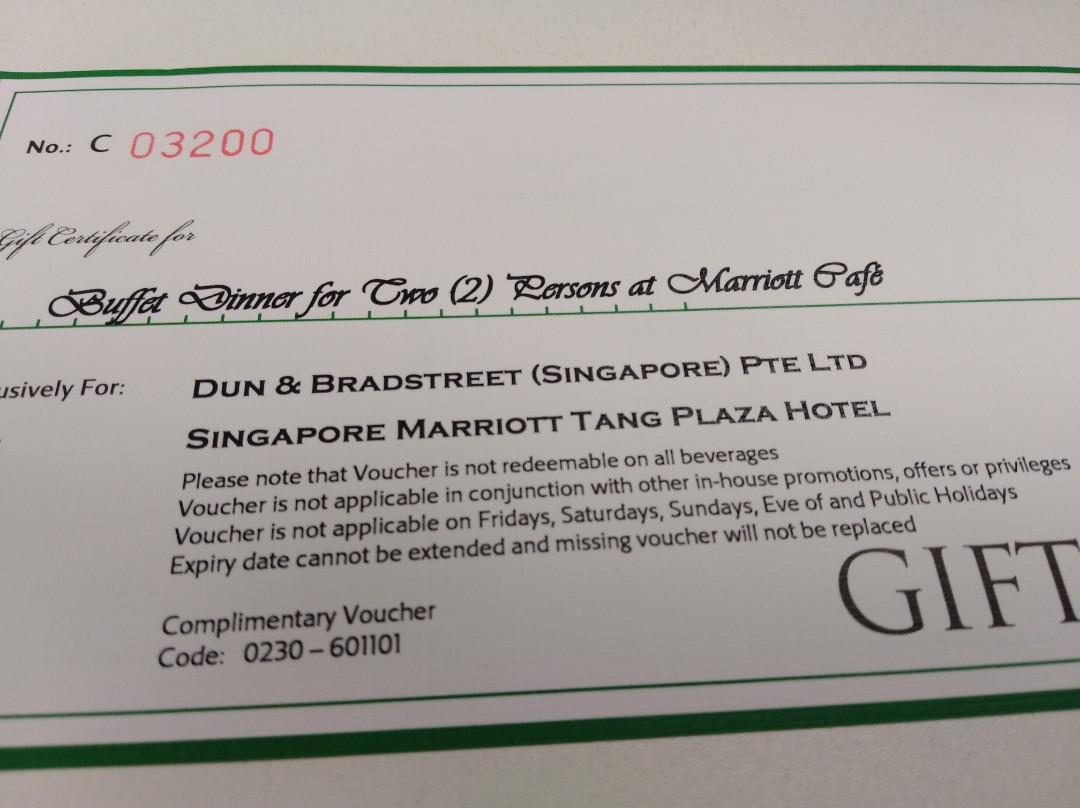 Mariott tang dining voucher, Tickets & Vouchers, Vouchers on Carousell