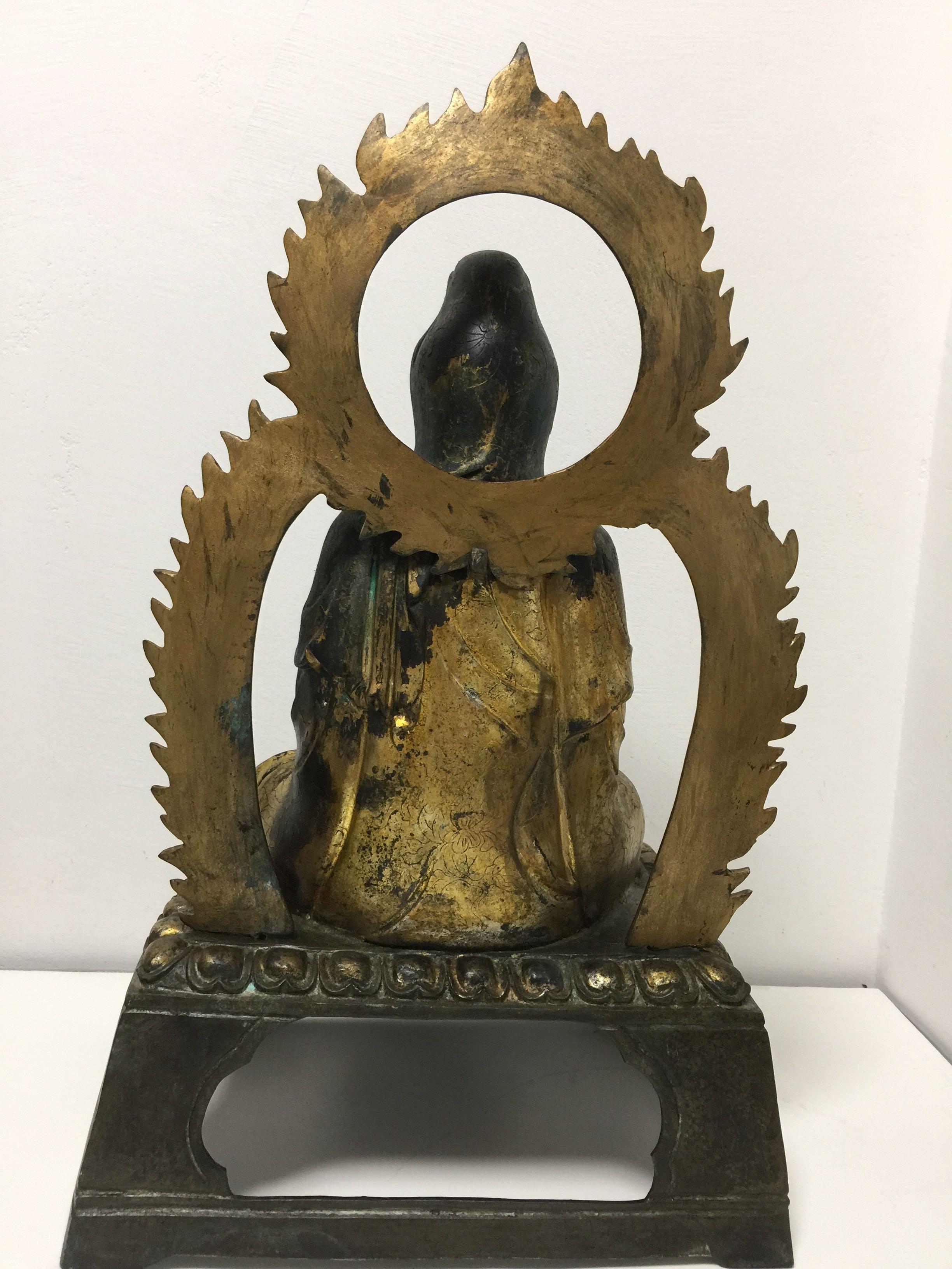 An exquisite Chinese meditation bronze Kuan Yin altar statue 一尊精美庄嚴观自在 ...