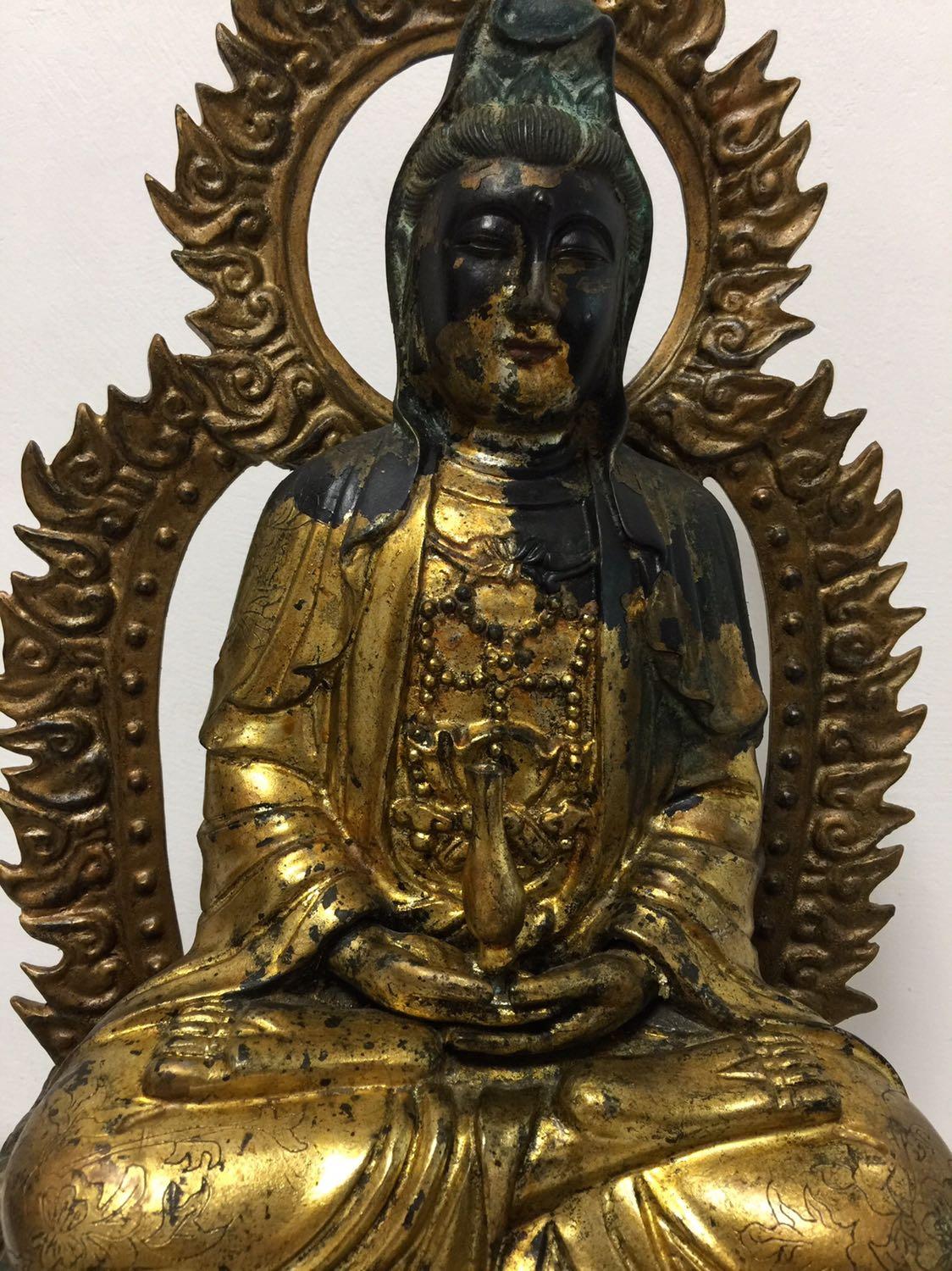 An exquisite Chinese meditation bronze Kuan Yin altar statue 一尊精美庄嚴观自在 ...