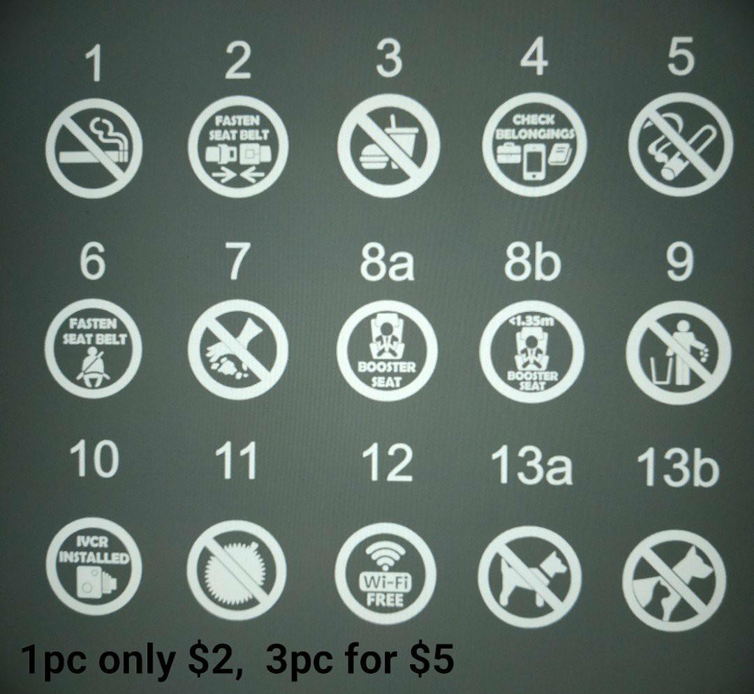 Car warning signs stickers (PHV) *No smoking, fasten seat belt, no ...