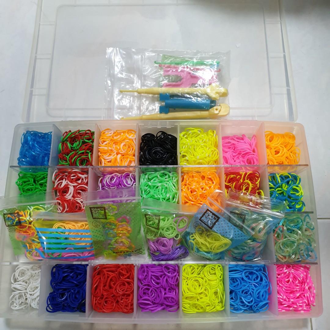 Craft rubber bands and craft tools in container (READ DESCRIPTION), Hobbies & Toys, Stationery ...