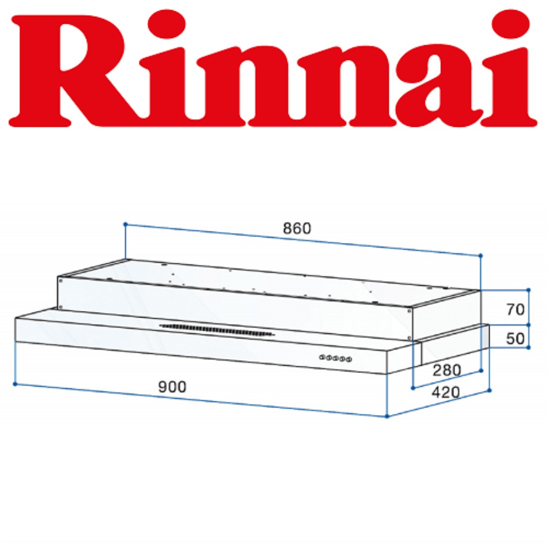 RINNAI RH-S329-PBR 90CM SLIMLINE HOOD WITH TOUCH CONTROL + Rinnai RB-3CGN 3 Burner Built-in ...