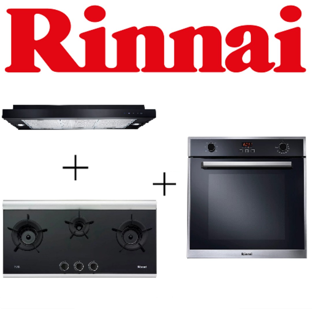 RINNAI RH-S329-PBR 90CM SLIMLINE HOOD WITH TOUCH CONTROL + Rinnai RB-3CGN 3 Burner Built-in ...