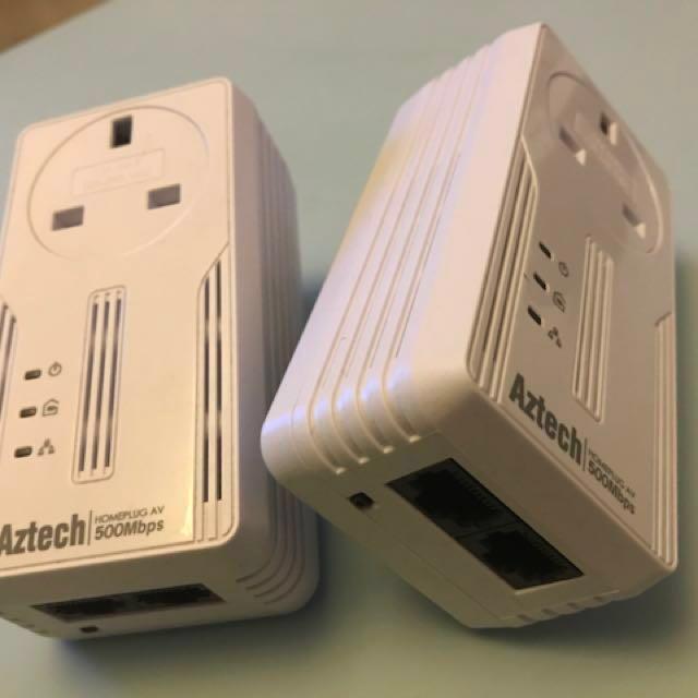 Aztech HomePlug AV 500Mbps Ethernet adapter with pass through 一對, 電腦＆科技 ...