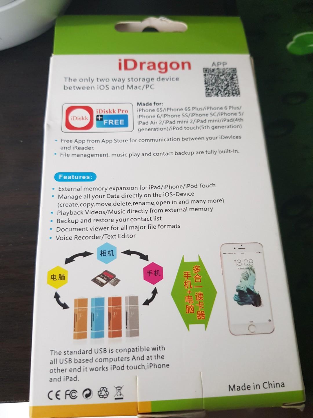 Idragon ios two way storage device ireader idisk, Audio, Portable Audio Accessories on Carousell
