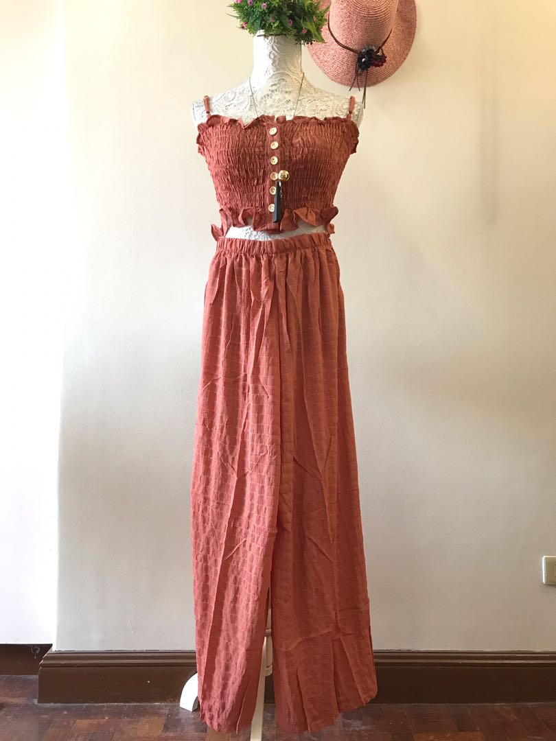 Set old rose terno smock blouse and square pants, Women's Fashion ...