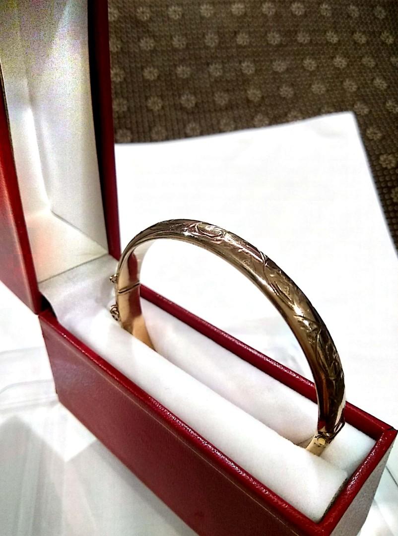 1961 UK Chester Gold on Sterling Silver Bangle with Dark Red Box, S&E ...