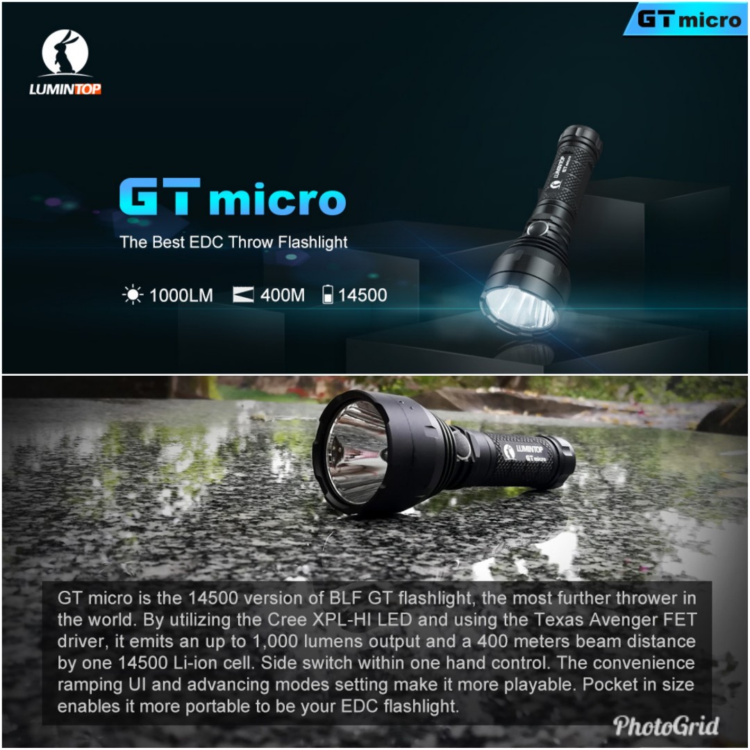 Lumintop GT Micro LED Flashlight_1,000 Lumens_400 Meters Throw, Sports ...