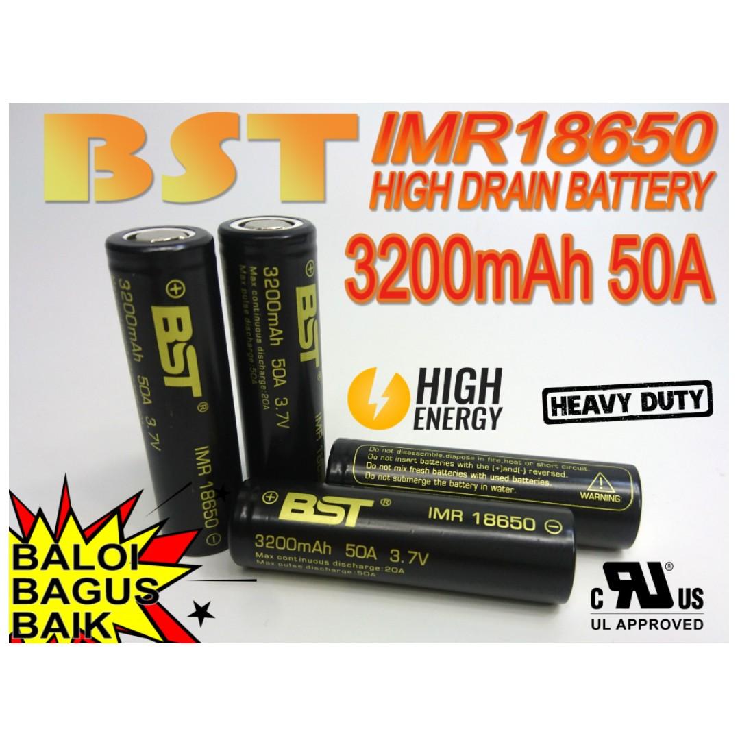 ORIGINAL BST 18650 3.7V 3200mAh 50A High Drain Rechargeable Vape ...