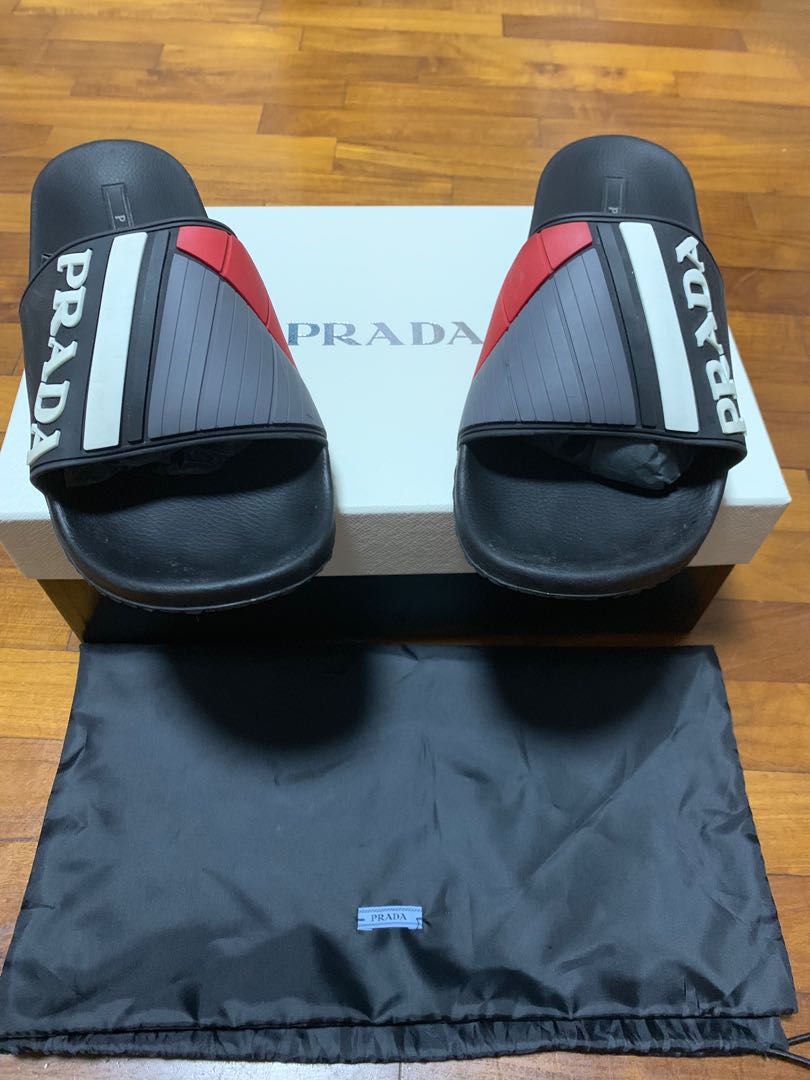 Prada slides, Men's Fashion, Footwear, Flipflops and Slides on Carousell