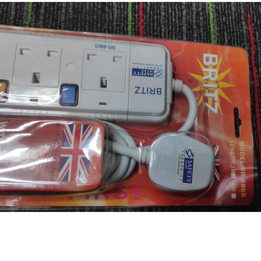 3pins 5 Multiplugs 3m extension cable, TV & Home Appliances, Electrical ...