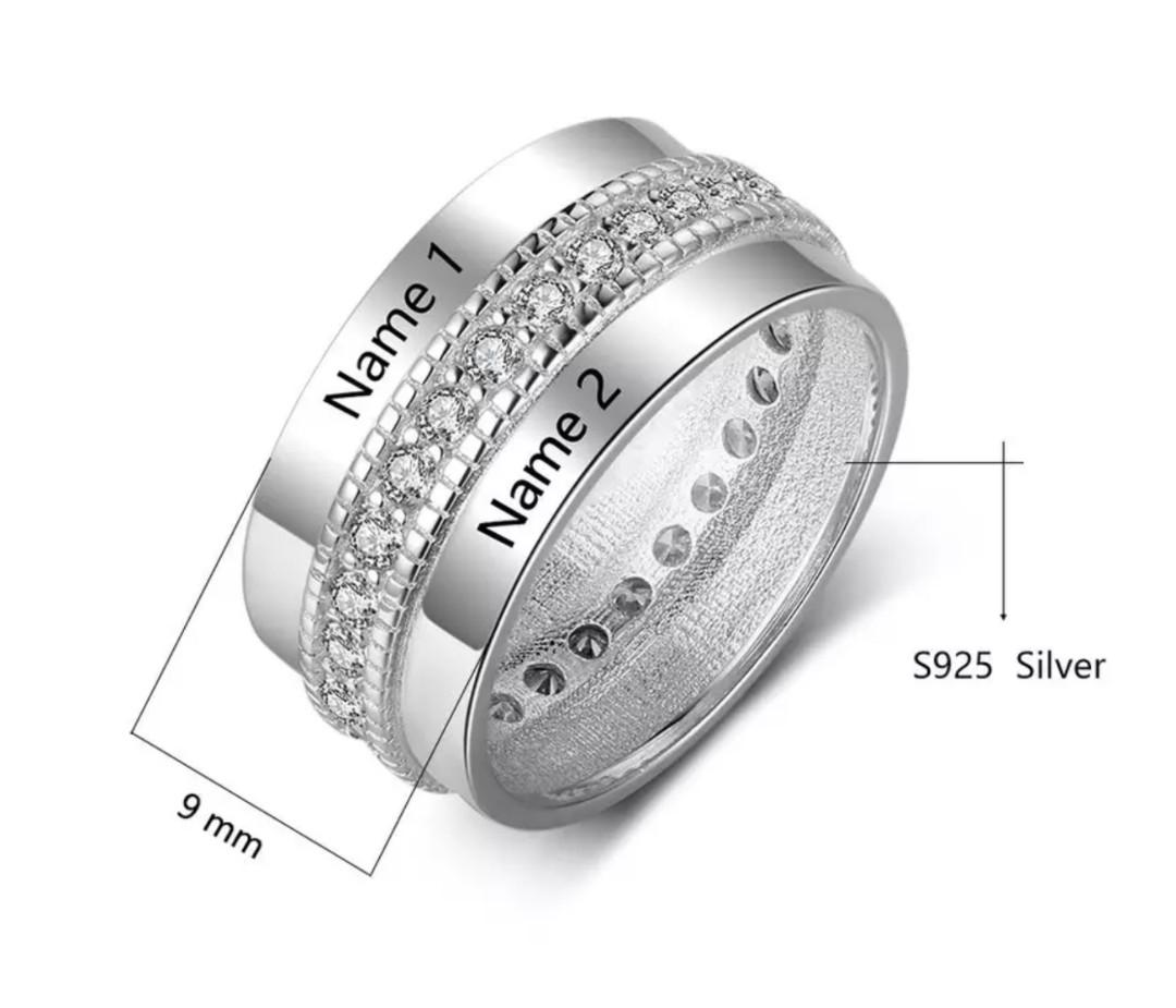 925 Sterling Silver Custom Engraved Name Ring Wedding Ring Anniversary ...