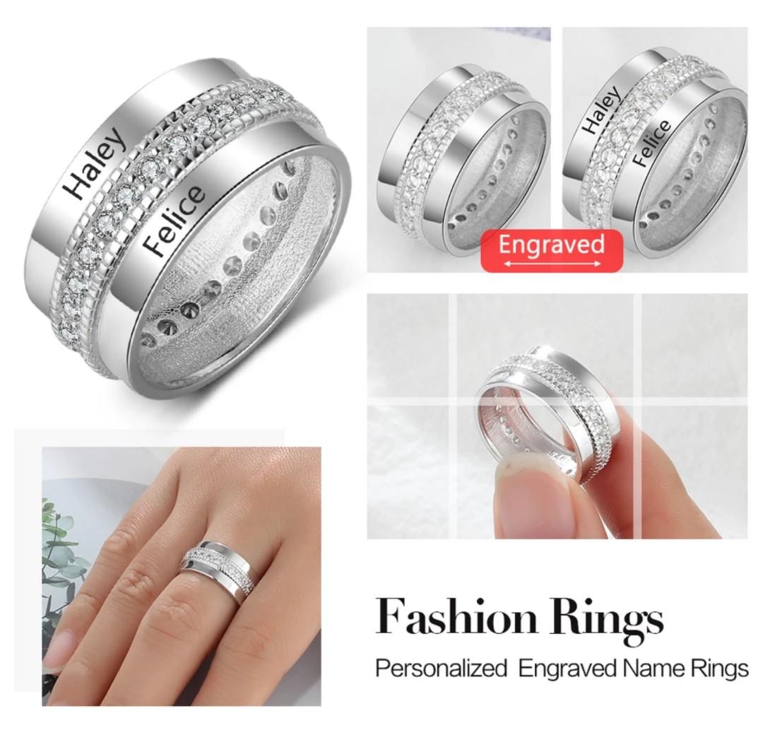 925 Sterling Silver Custom Engraved Name Ring Wedding Ring Anniversary ...