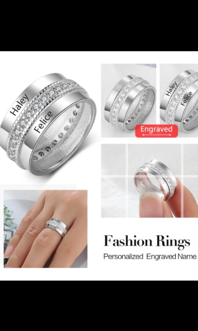 925 Sterling Silver Custom Engraved Name Ring Wedding Ring Anniversary ...
