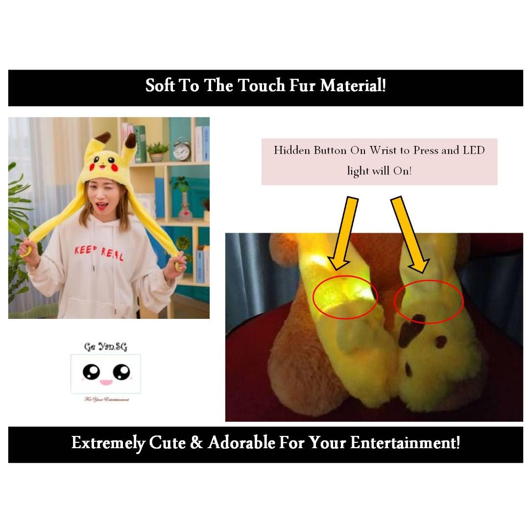 Pikachu Moving Ears Rabbit Bunny Hat with LED Lights, Cute Yellow ...