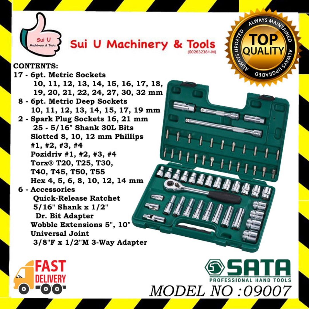 SATA 09007 Drive 6 Point Metric Socket Set 1/2" 58Pcs, Furniture & Home ...