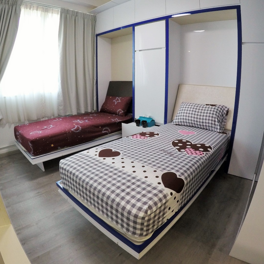 Space-Saving P-series Single Bed (V) - Hidden/Conceal Bed, Furniture ...