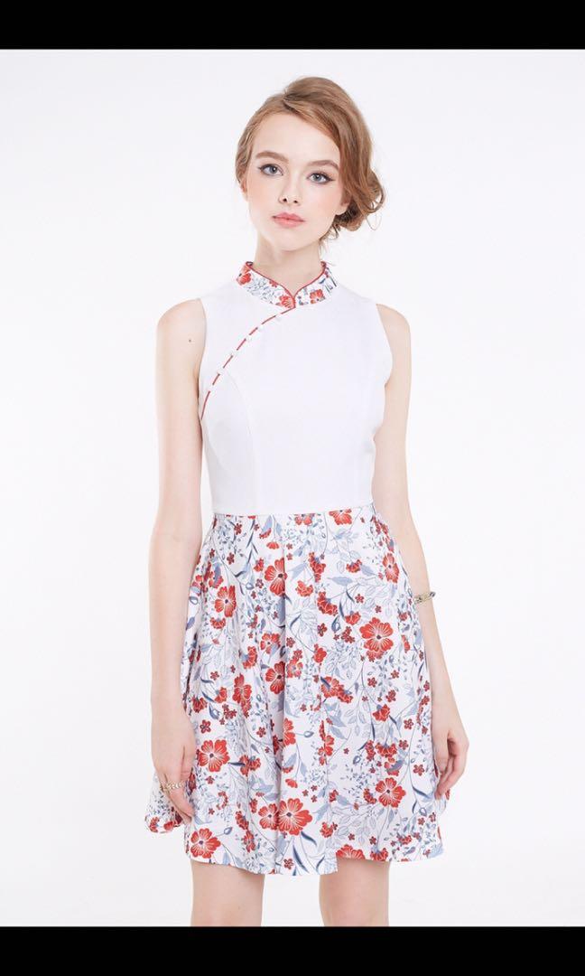 INTOXIQUETTE *INTQ LABEL* ESTENE FLORAL CHEONGSAM IN RED in M, Women's ...