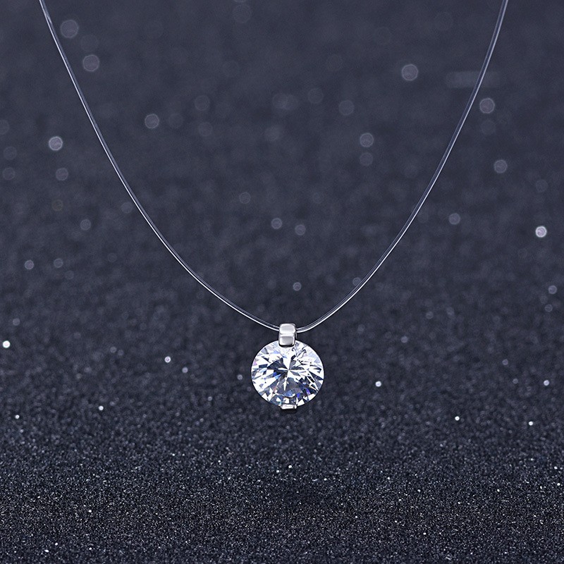 Women Transparent Nylon Chain with Floating Stone Pendant Sterling ...