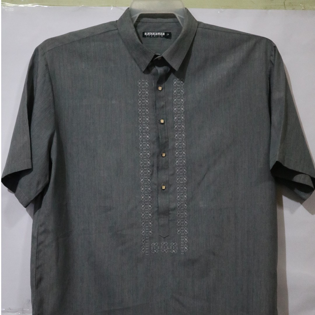 Dark Gray Polo Barong, Men's Fashion, Tops & Sets, Formal Shirts on ...