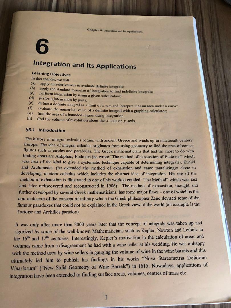 Hwa Chong/HCI JC1/2 maths integration notes and tutorial, Hobbies ...