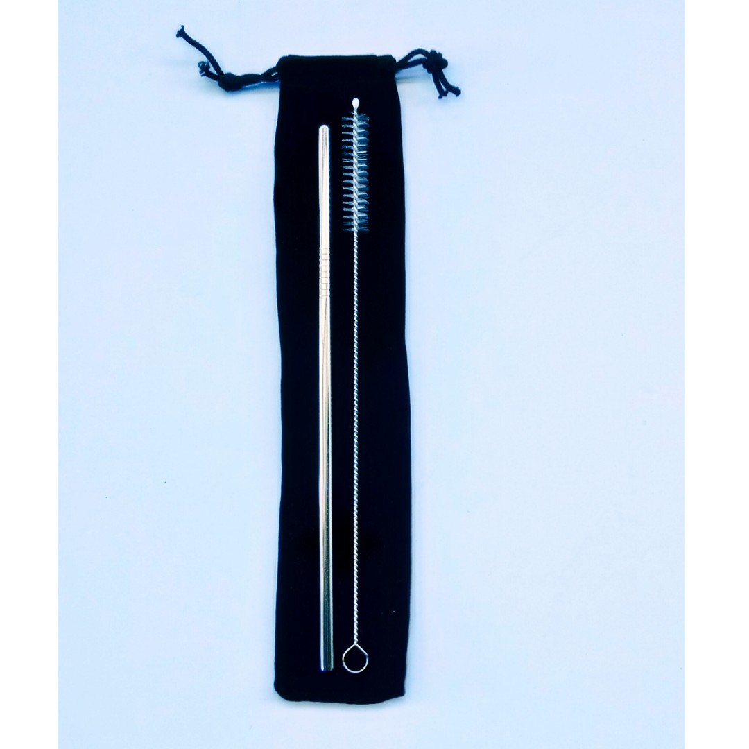 Silver Stainless Steel Straw Set (3-Piece) w/ Black Pouch, Furniture ...