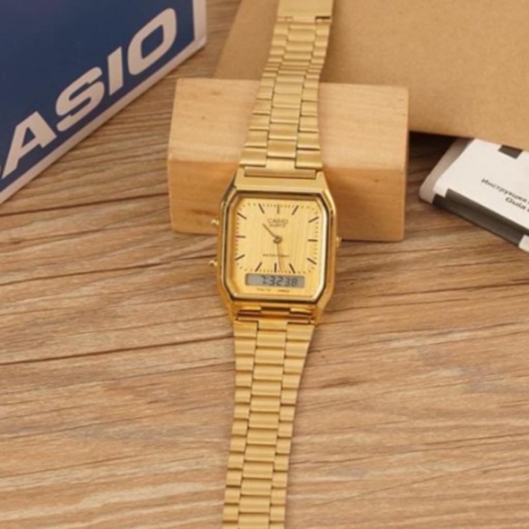 Casio Vintage Dual Time Japan Gold Silver Waterproof Watch, Men's ...