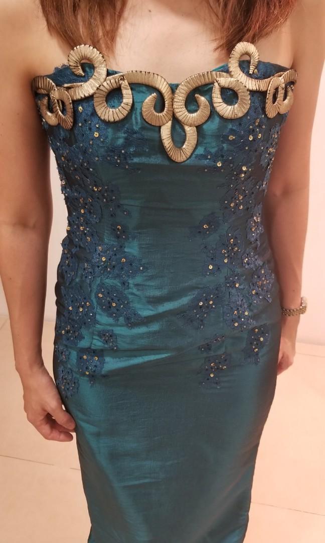 jun escario blue tube gown, Women's Fashion, Dresses & Sets, Evening ...