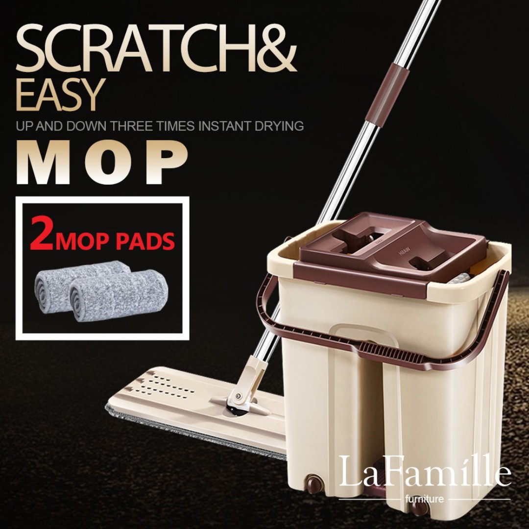 LaFamille Easy Clean Scratch Magic Flat Spin Mop - Dual Functional Mop ...