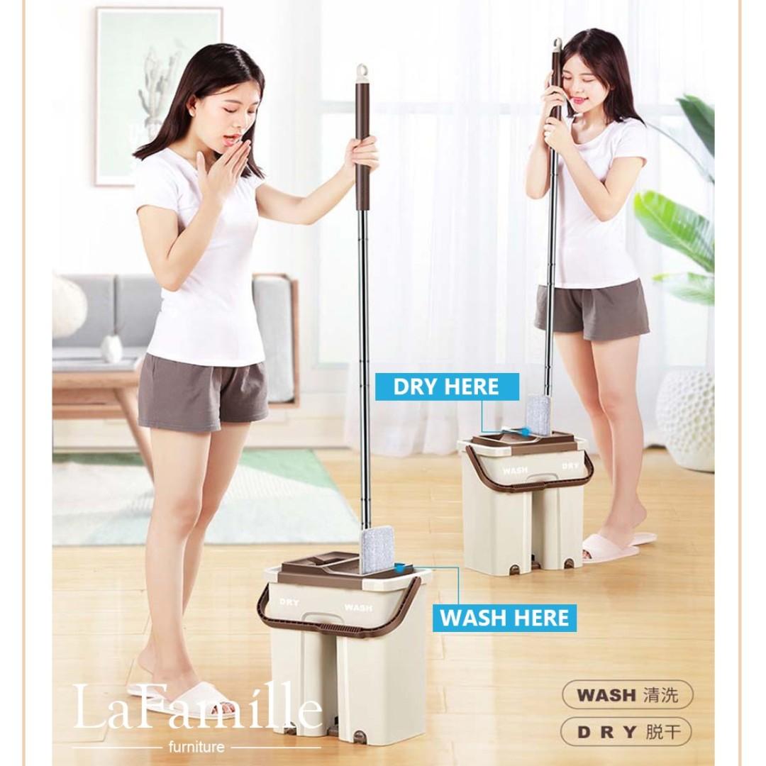 LaFamille Easy Clean Scratch Magic Flat Spin Mop - Dual Functional Mop ...