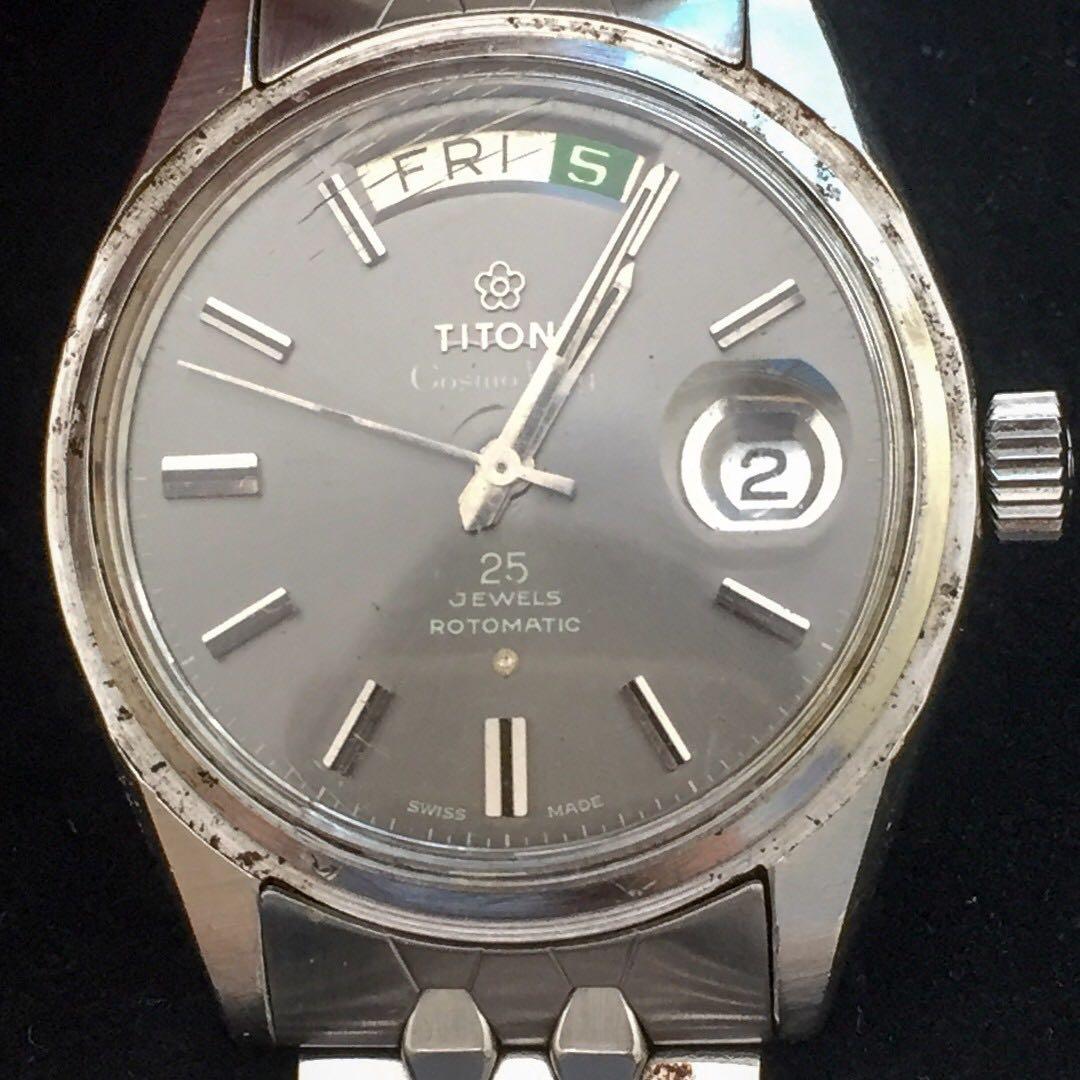 TITONI COSMO KING 25 Jewels Rotomatic 737-370 Stainless Steel Watch ...