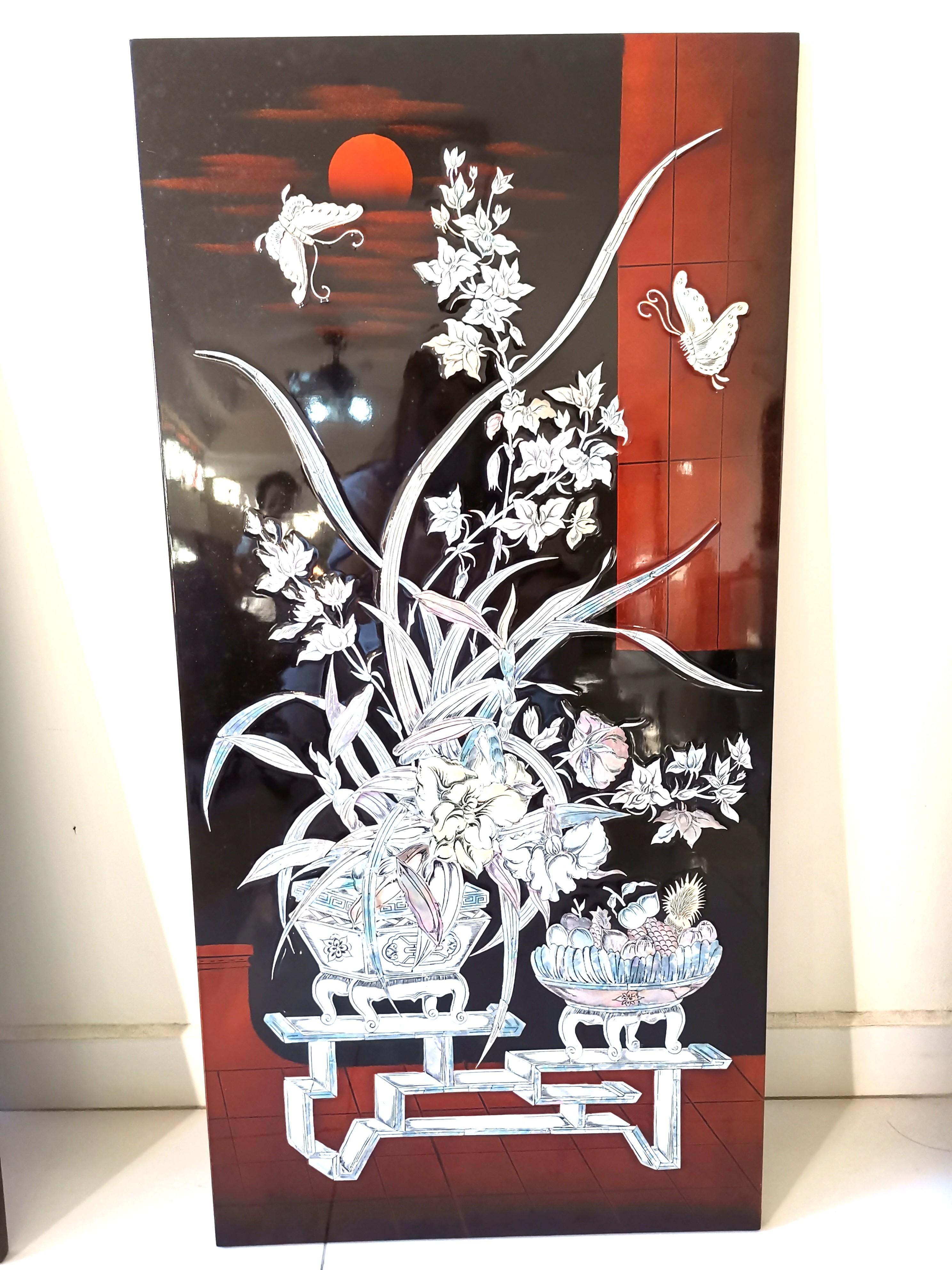 Mother of Pearl Shell inlay Chinese Wall Art Lacquer Wood Plaques ...