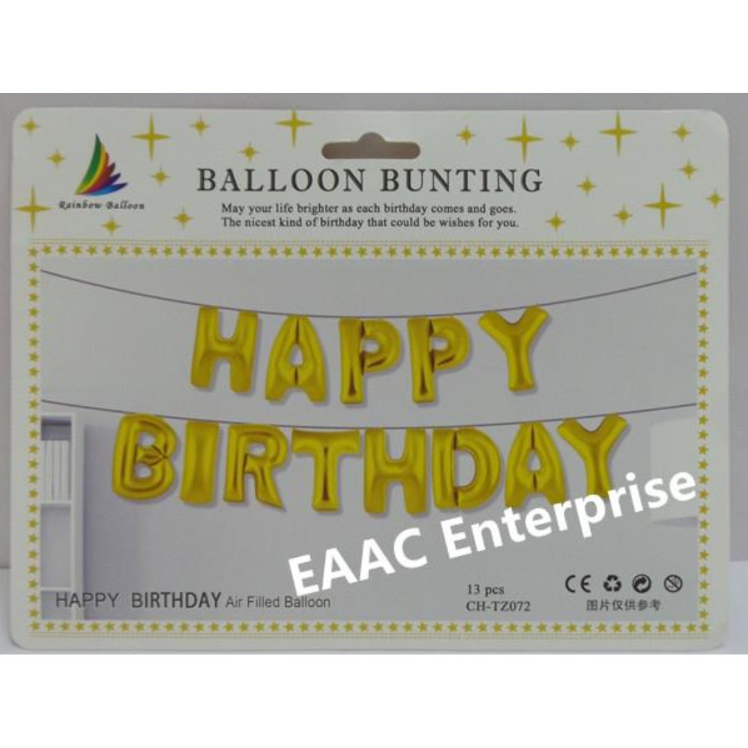 HAPPY BIRTHDAY Gold Letter Alphabet Foil Party Balloon, Furniture ...