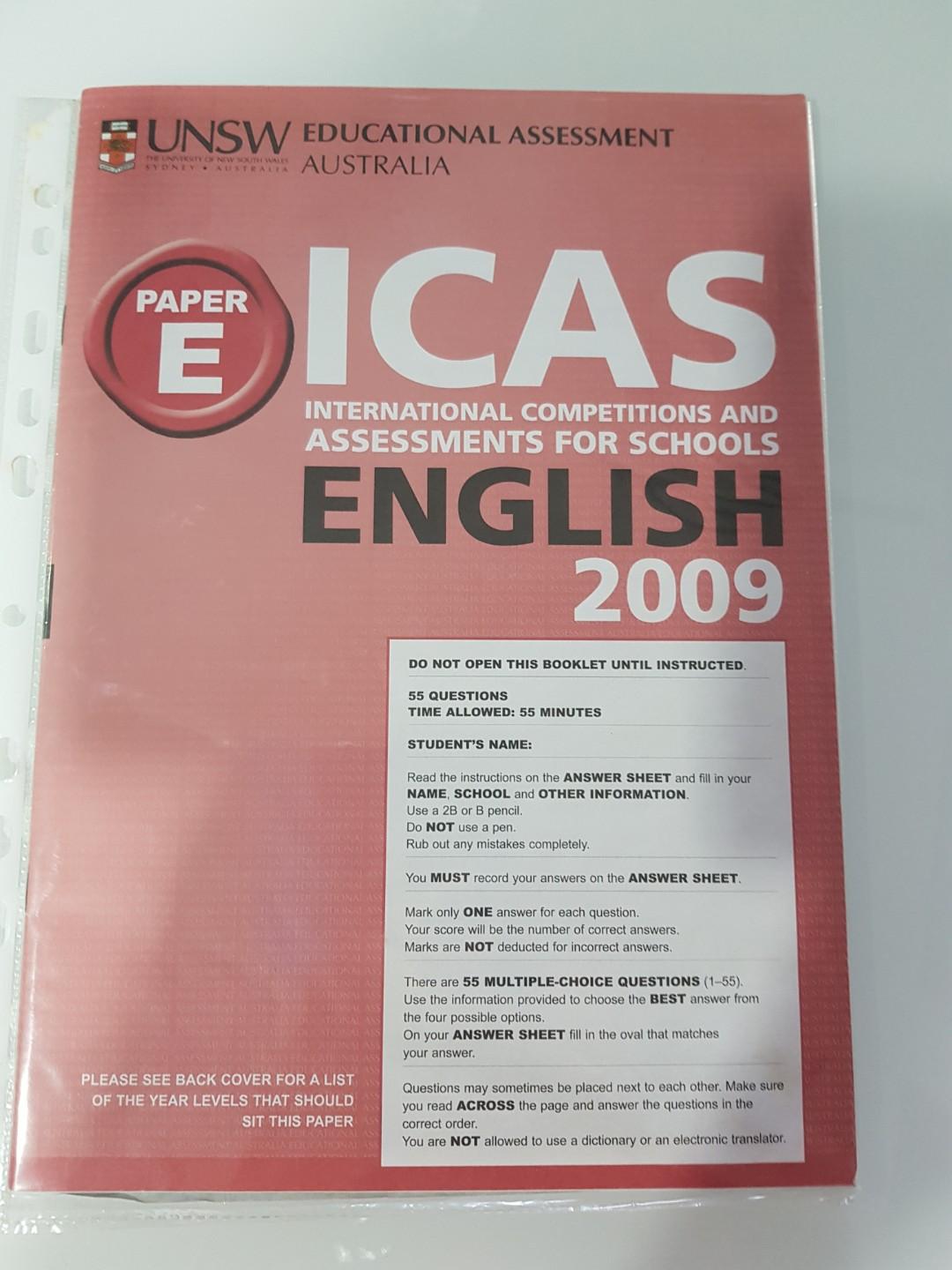 ICAS ENGLISH /MATH /SCIENCE /WRITING PAPER E, Hobbies & Toys, Books ...