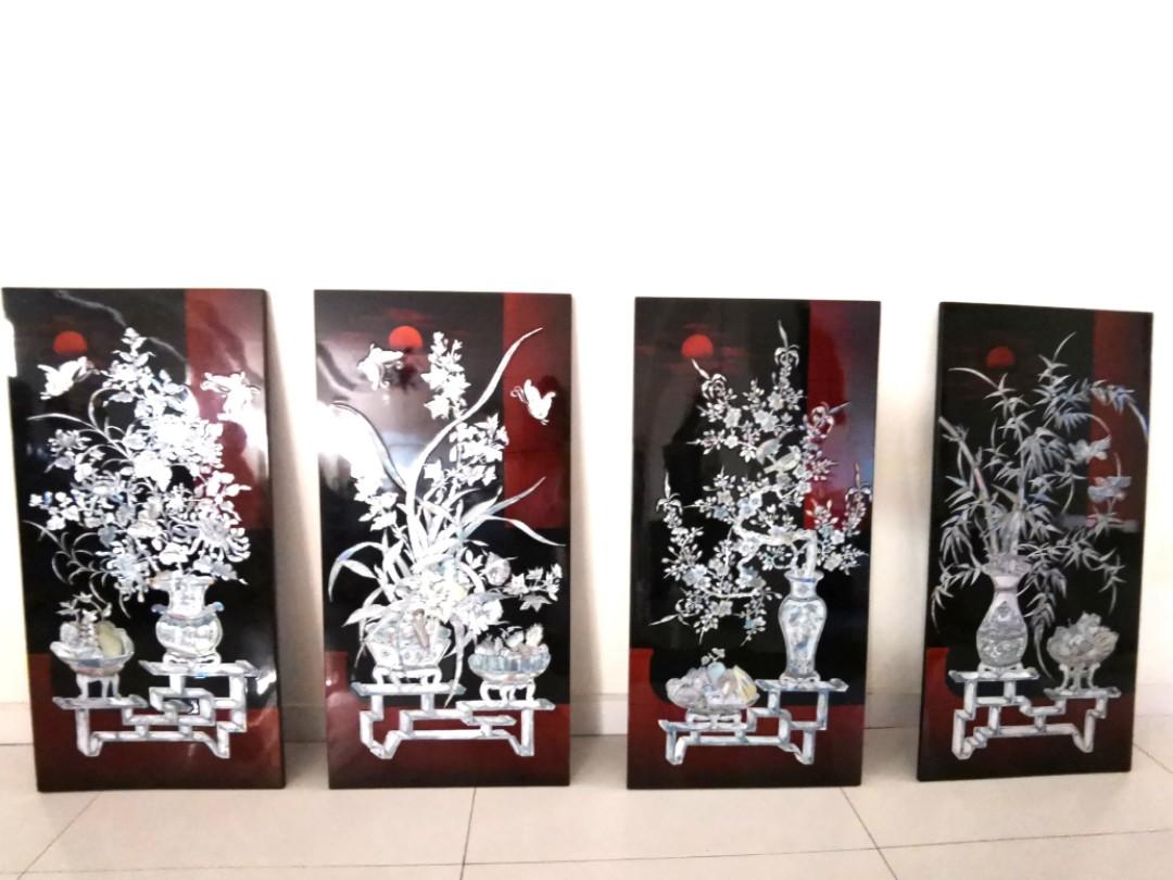Mother of Pearl Shell inlay Chinese Wall Art Lacquer Wood Plaques ...