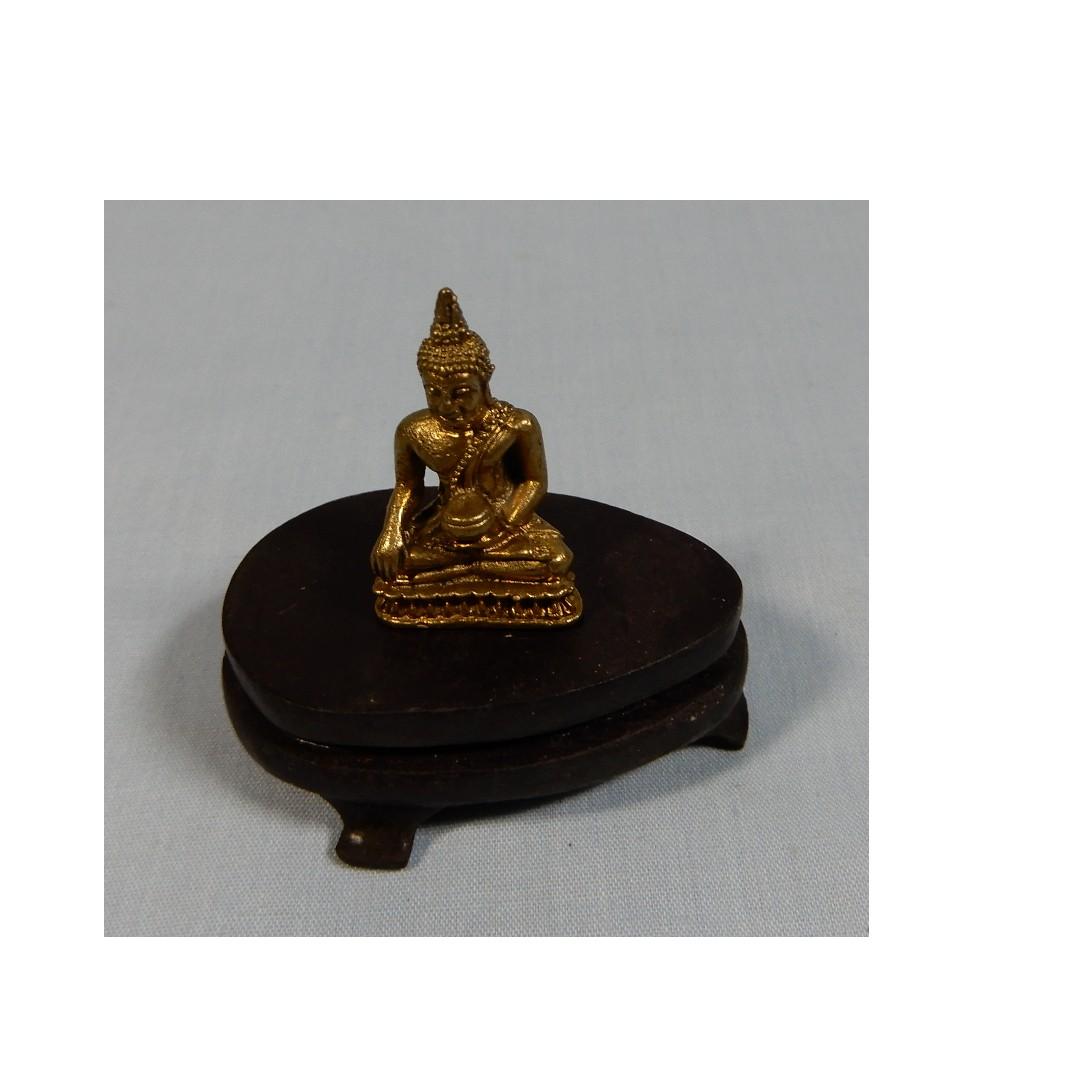 Vintage brass miniature Buddha statue display wood stand, Everything ...