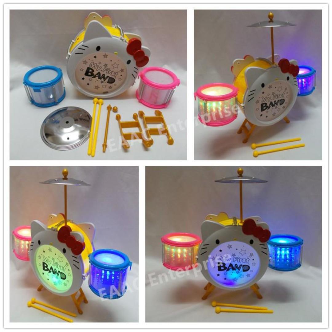 Hello Kitty Cartoon Mini Band Kids Drum Set Music with Colourful Light ...