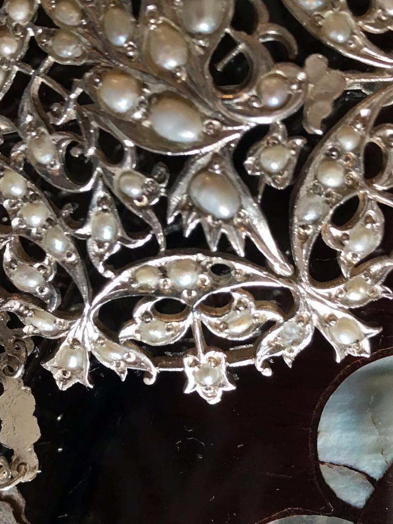 Peranakan Styled Silver Kerosang C/W Silver Plated Box, Women's Fashion ...