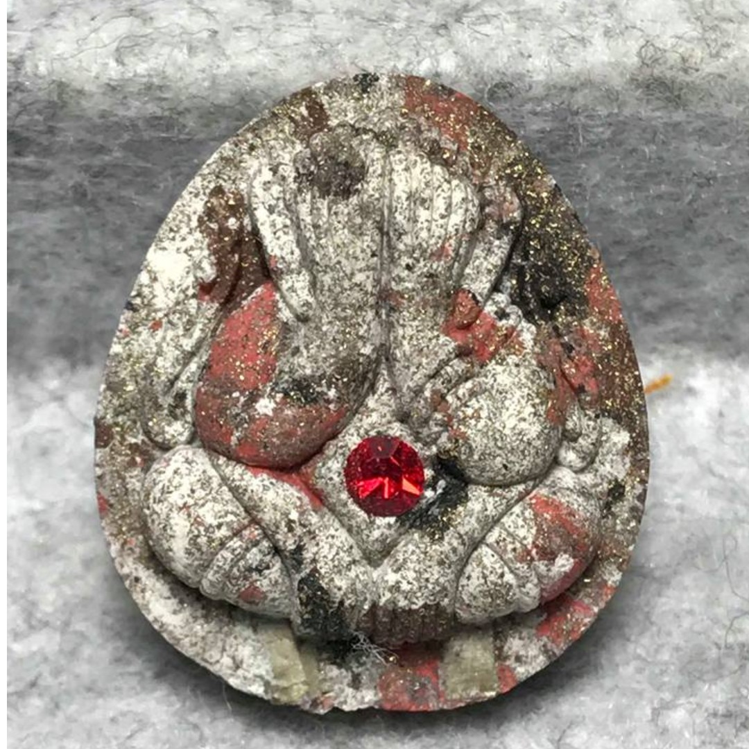 Phra Pidta with Gold Dust, Twin Silver Takruts, Jevon, Gem & Leklai ...