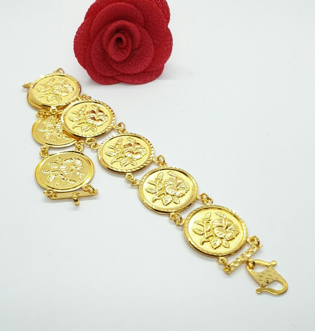Rantai Tangan Emas 916 Bunga Raya, Women's Fashion, Jewelry ...