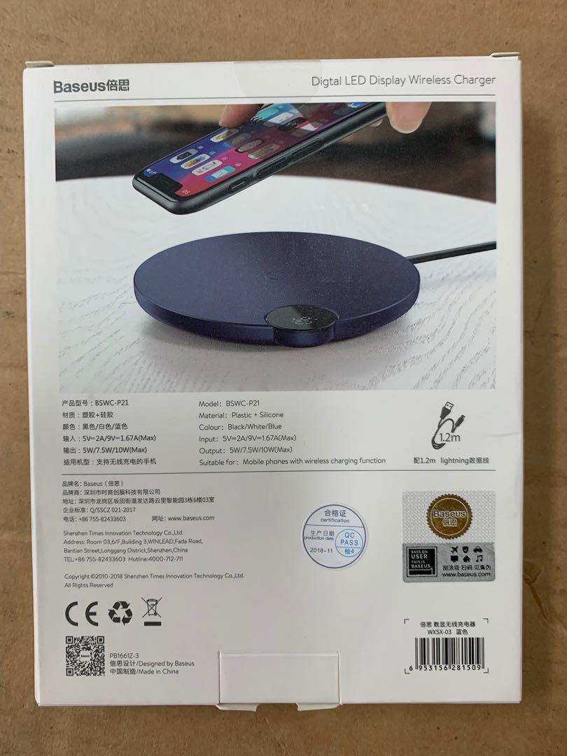 BNIB Baseus Digital LED display Wireless Charger (Blue Color), Mobile ...
