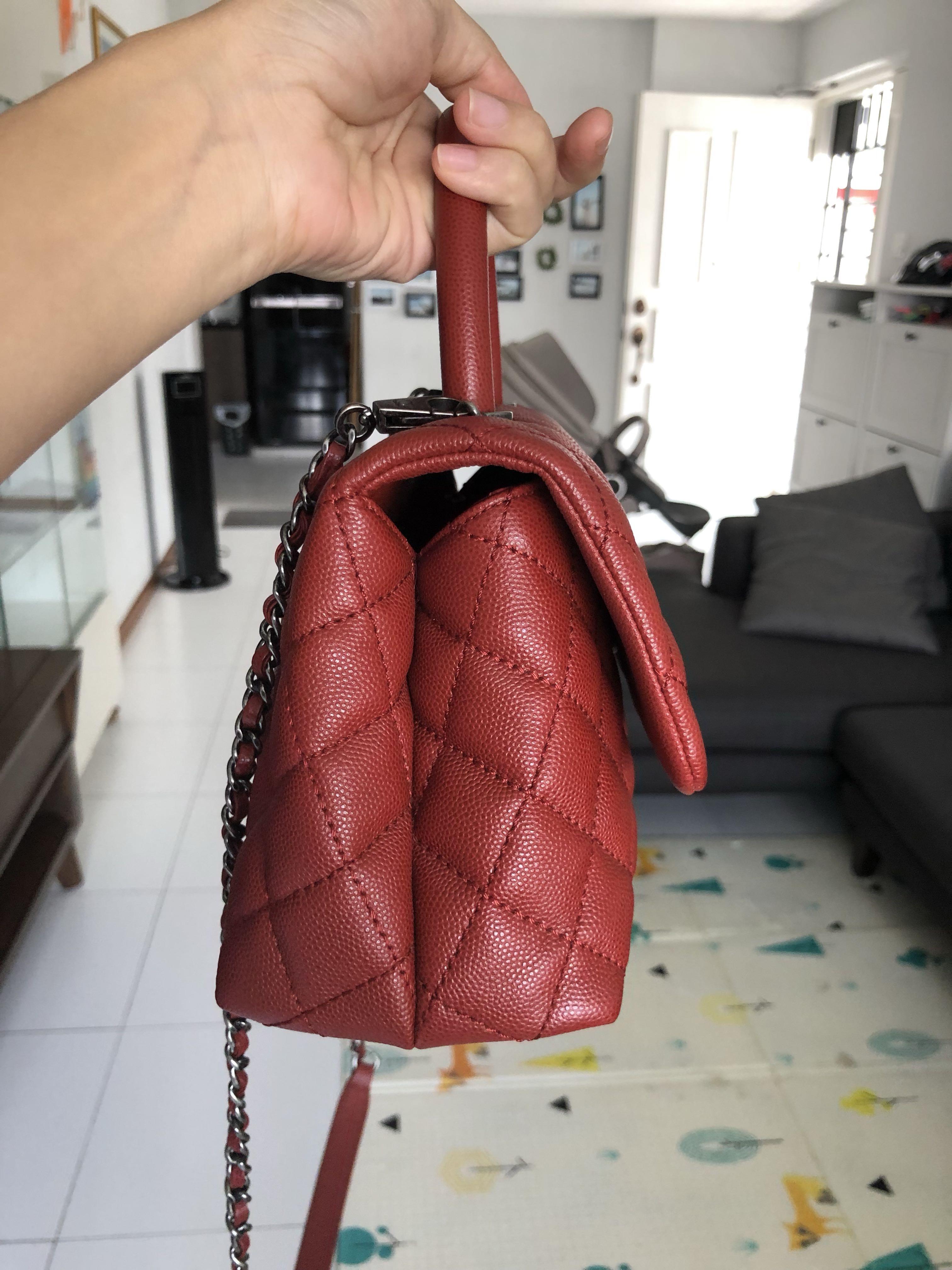 Chanel Coco Handle mini dark red caviar, Luxury, Bags & Wallets on Carousell