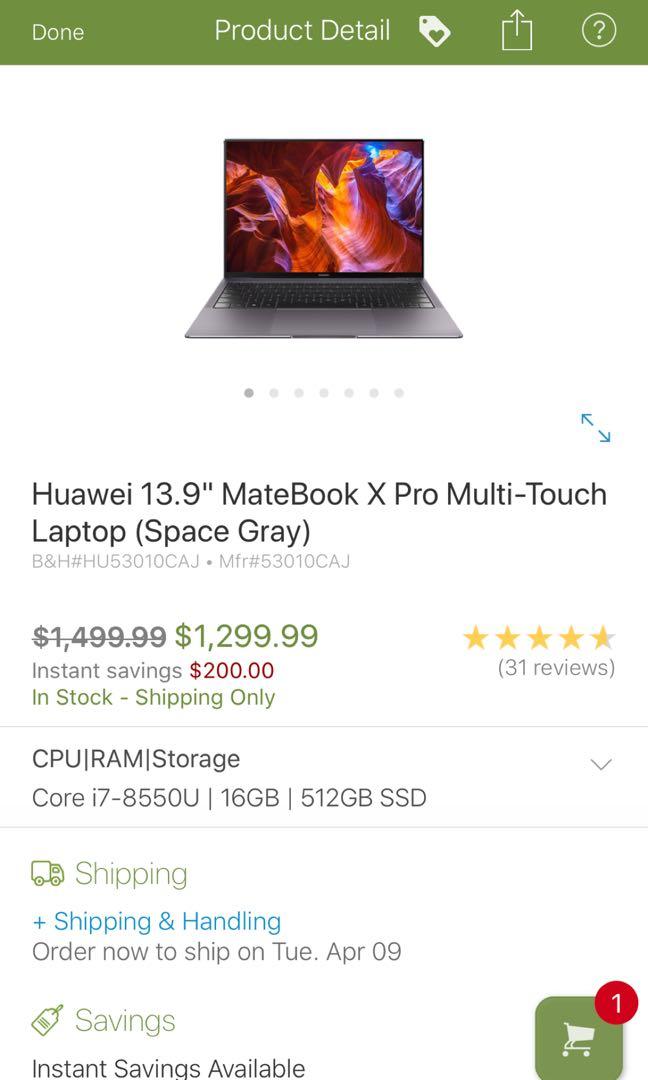 Huawei Matebook X Pro i7 512GB SSD 16GB RAM 2GB MX150 Graphic Card ...