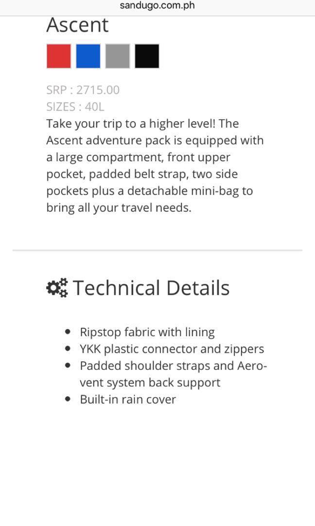 Sandugo Ascent Backpack 40Litres, Men's Fashion, Bags, Backpacks on ...