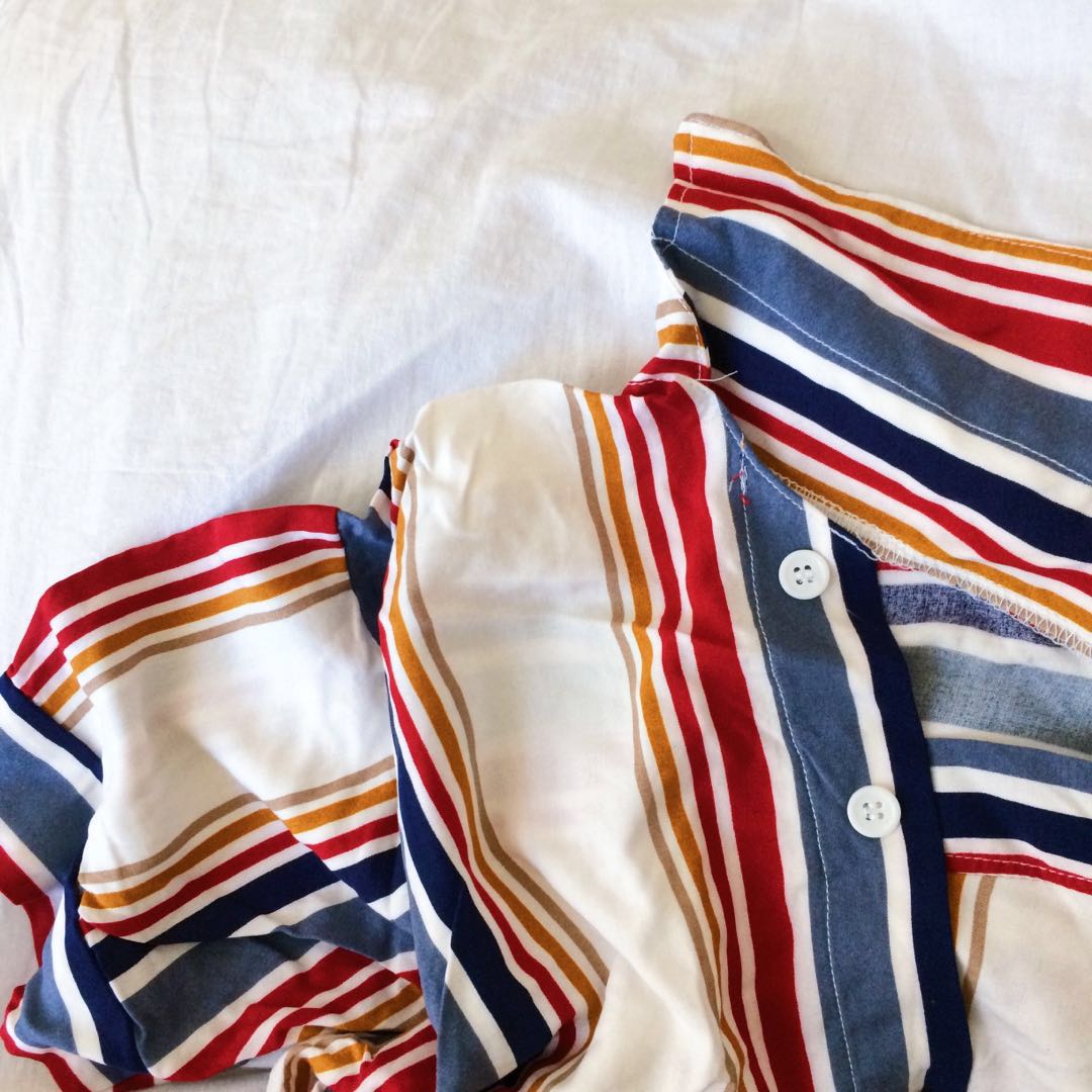 Stripped Off-shoulder Polo, Women's Fashion, Tops, Sleeveless on Carousell