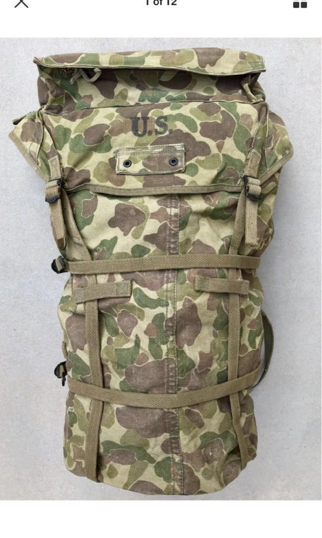 WWII USMC Army field jungle camo duck hunter backpack vintage, 男裝, 袋, 腰 ...