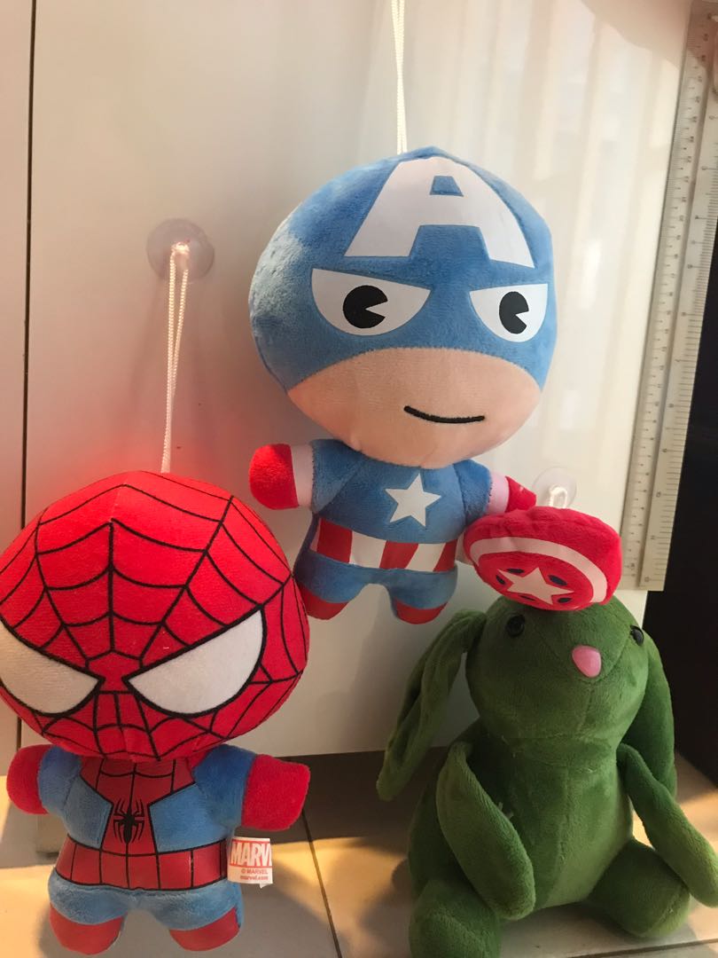 Marvel Spider-Man and Captain America claw machine plushy, Hobbies ...