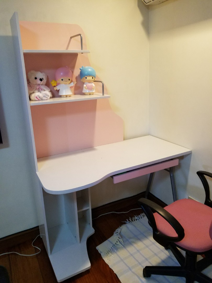 Pastel Pink Study Table with Pink Computer Chair, Furniture & Home ...