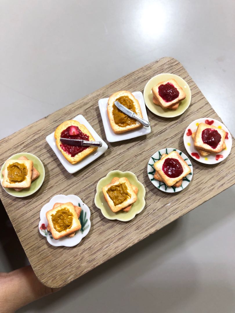 Handmade Miniature Peanut Butter Toast & Strawberry Jam Toast (Clay ...