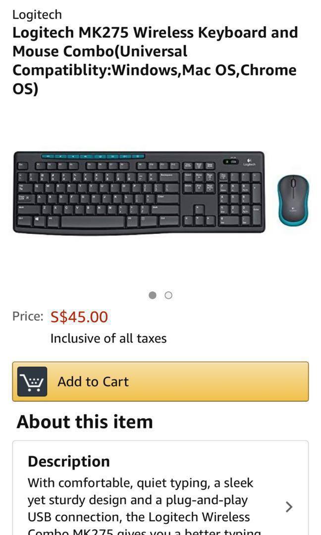 Logitech MK 275 wireless keyboard and mouse, Computers & Tech, Parts ...